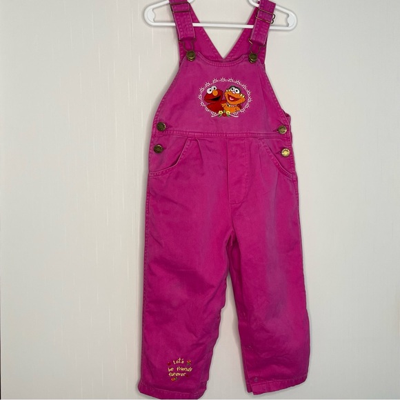 Vintage | Bottoms | Y2k Sesame Street Elmo Zoe Pink Overalls Jim Henson ...